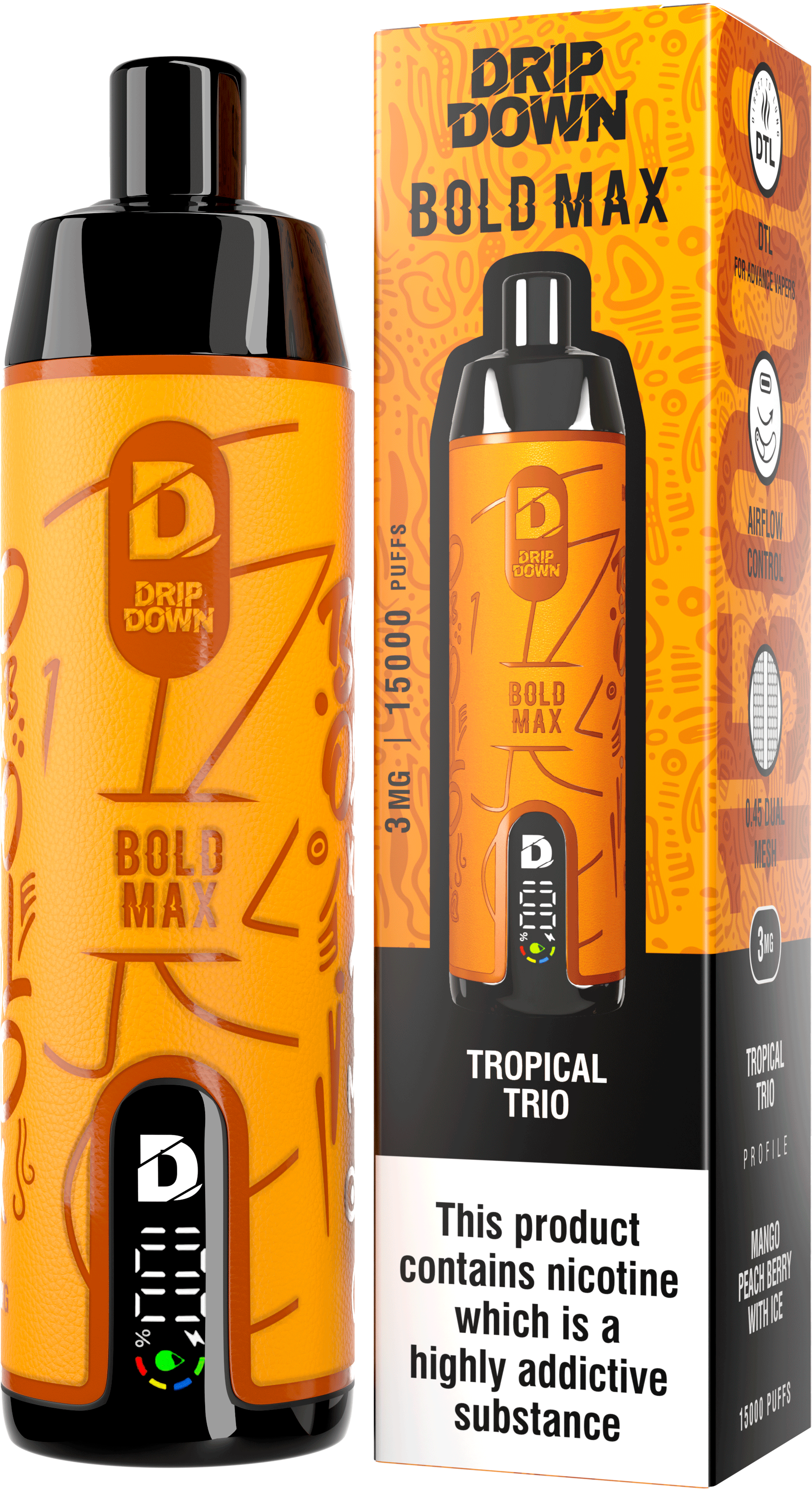 Drip Down Bold Max Tropical Trio - 15000 Puffs 3mg DTL Disposable Vape
